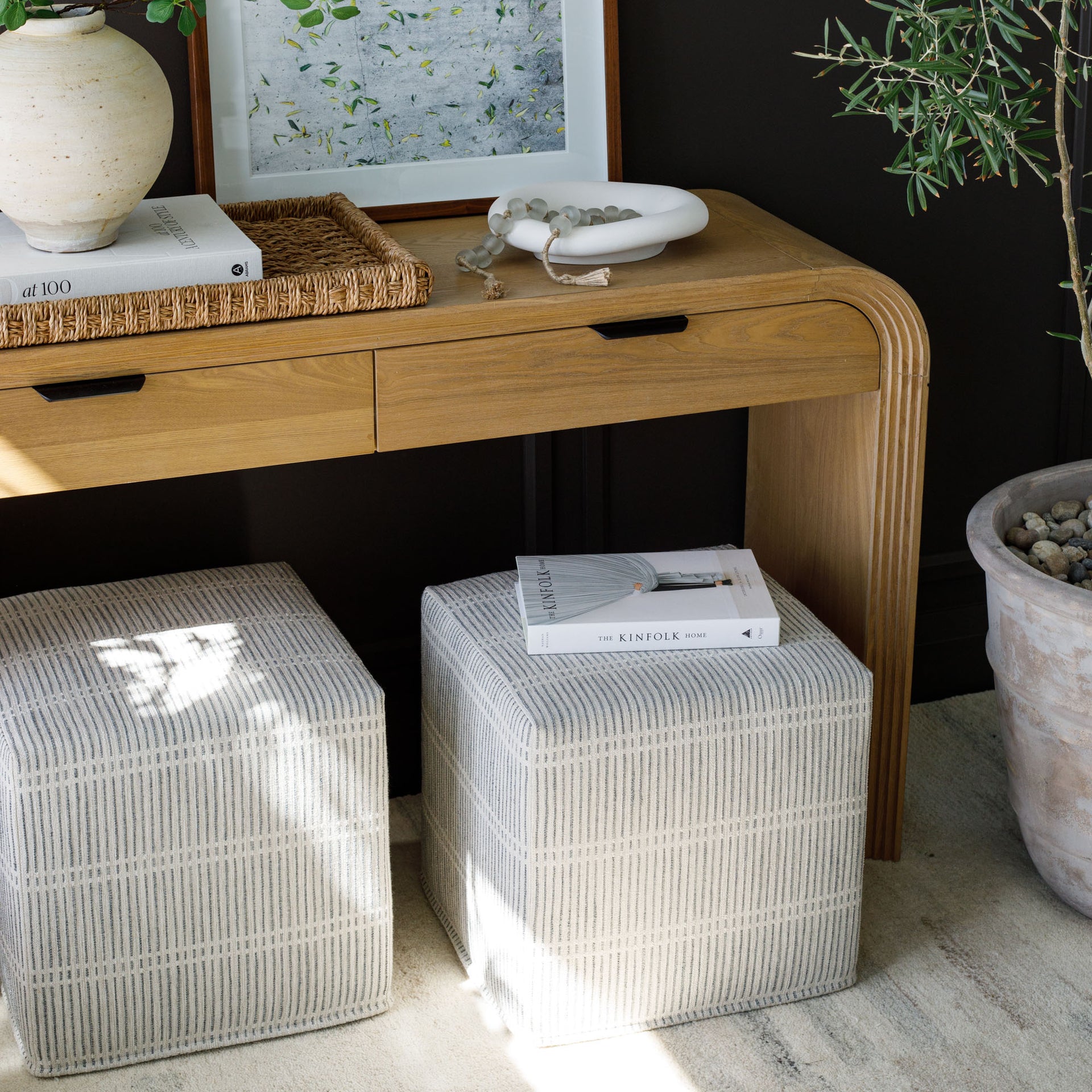 Carson Stripe 16x16 Cube Ottoman, Stone Blue – Tonic Living